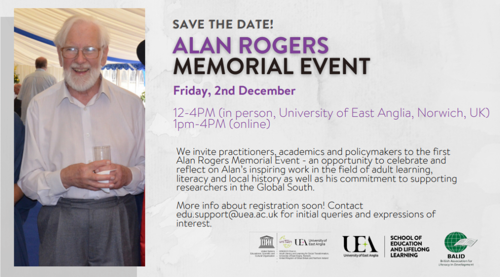 Alan Rogers Memorial Lecture, Save the Date - The Education and ...